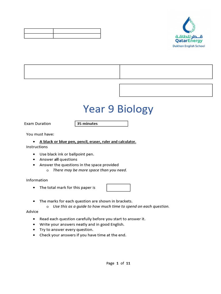Biology Year 9 Term 1 Assessment | PDF | Stem Cell | Cell (Biology)