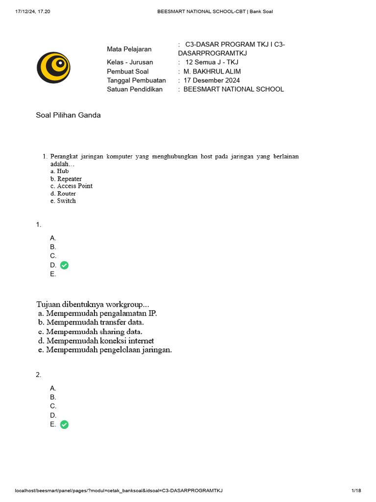 C3-Dasar Program TKJ Jurusan TKJ | PDF