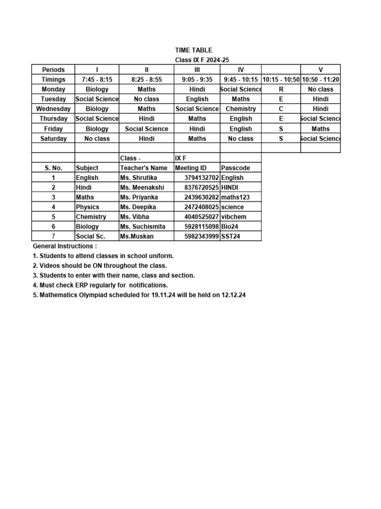 9F - Online - Time - Table - 17122024 - 112107 (1) - 241217 - 182258 | PDF