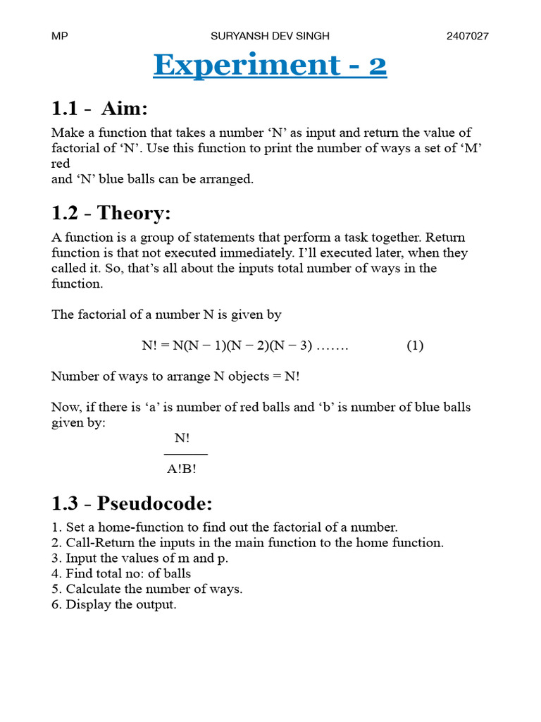 Factorial Function for Ball Arrangements | PDF | Function (Mathematics ...