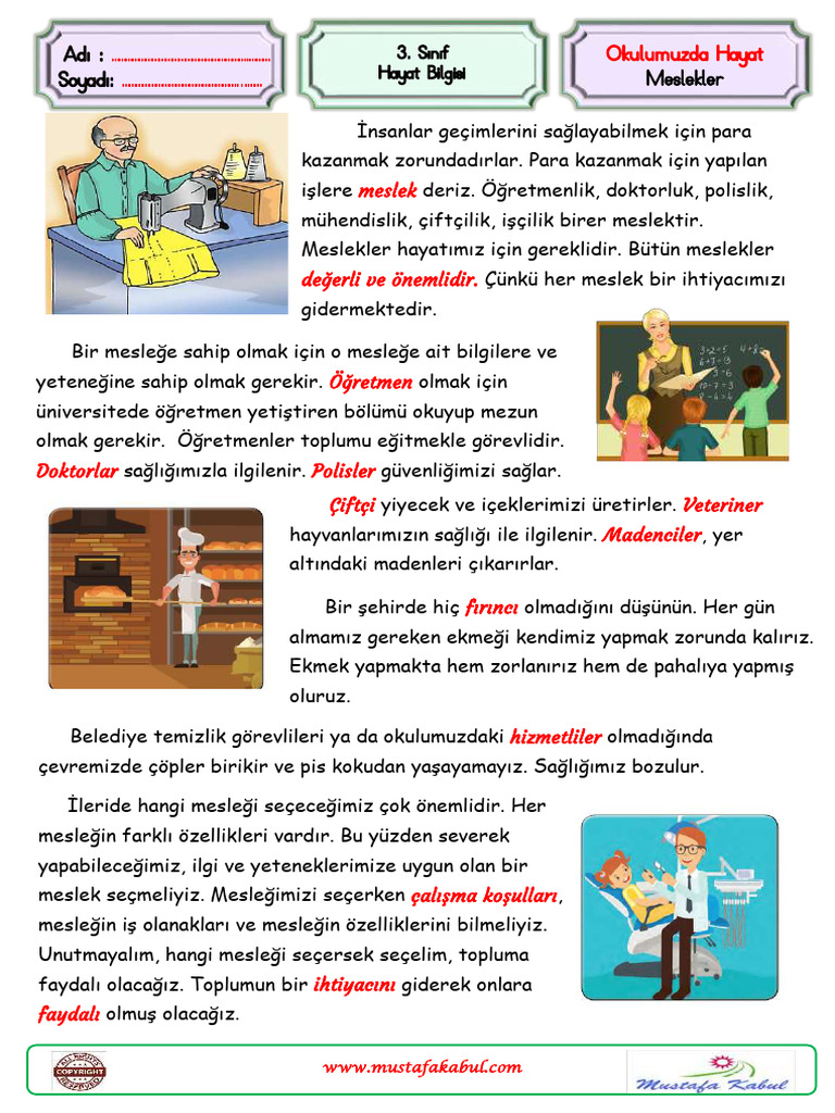 3.SÄ±nÄ±f-Hayat Bilgisi-Okulumuzda Hayat-Meslekler | PDF