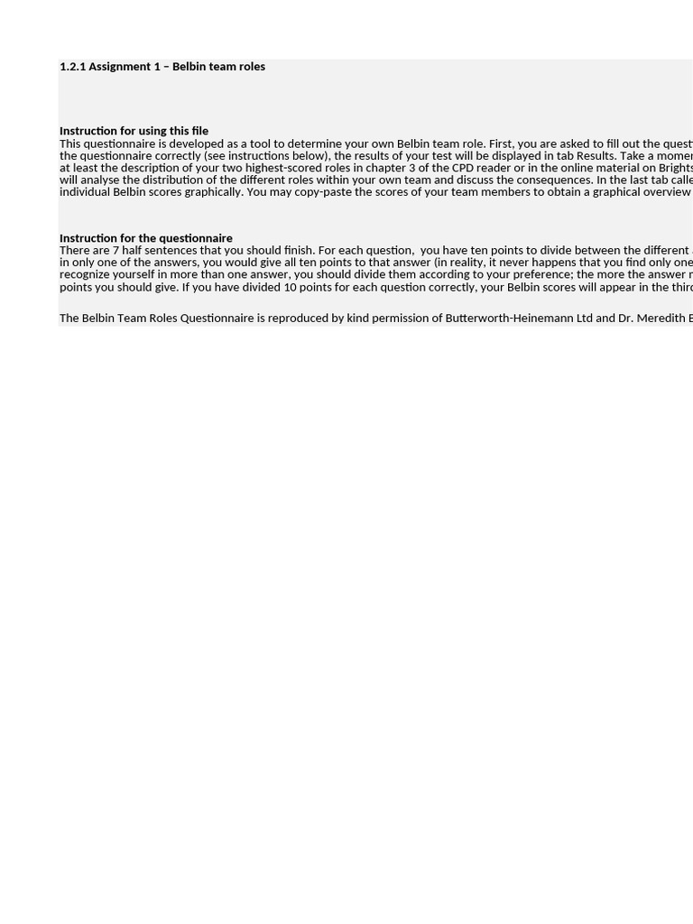 Belbin Team Roles Test CPD | PDF | Thought | Cognitive Psychology