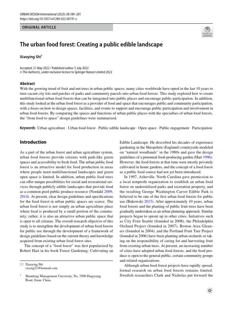 The Urban Food Forest Pdf Forests Urban Agriculture