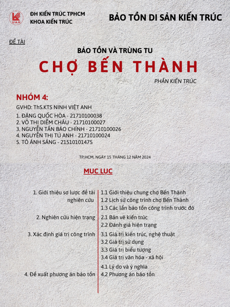 Nhom 4 - Bai Tap Lon - BTDSKT - Cho Ben Thanh - Phan Kien Truc | PDF