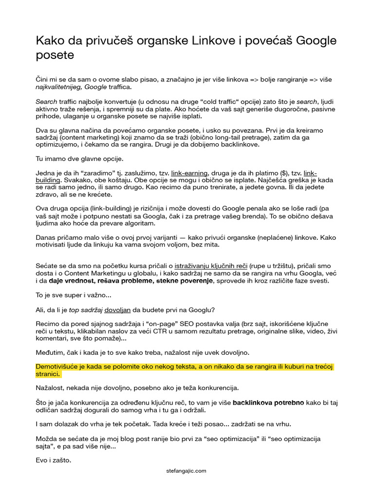 Kako Privuci Organske Linkove I Biti Prvi Na Googlu | PDF