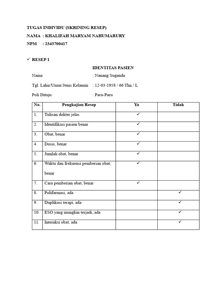 Skrining Resep Ifa | PDF