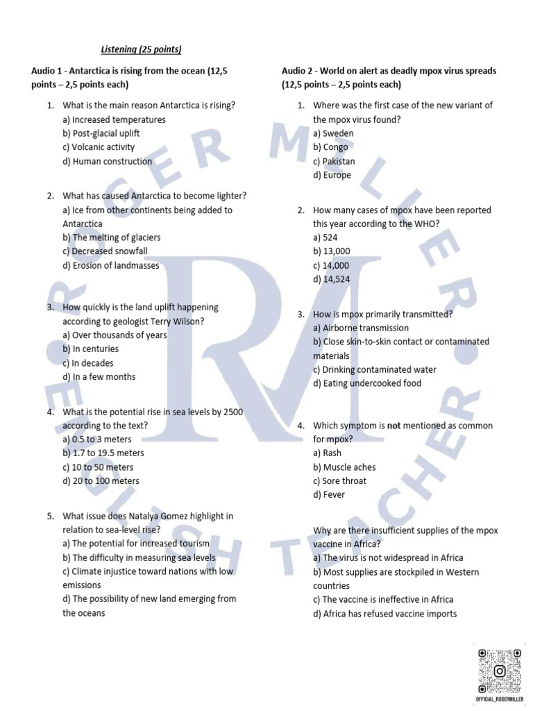 Listening Exercise L8.2 (08!10!2024) | PDF | Antarctica | Sea Level Rise