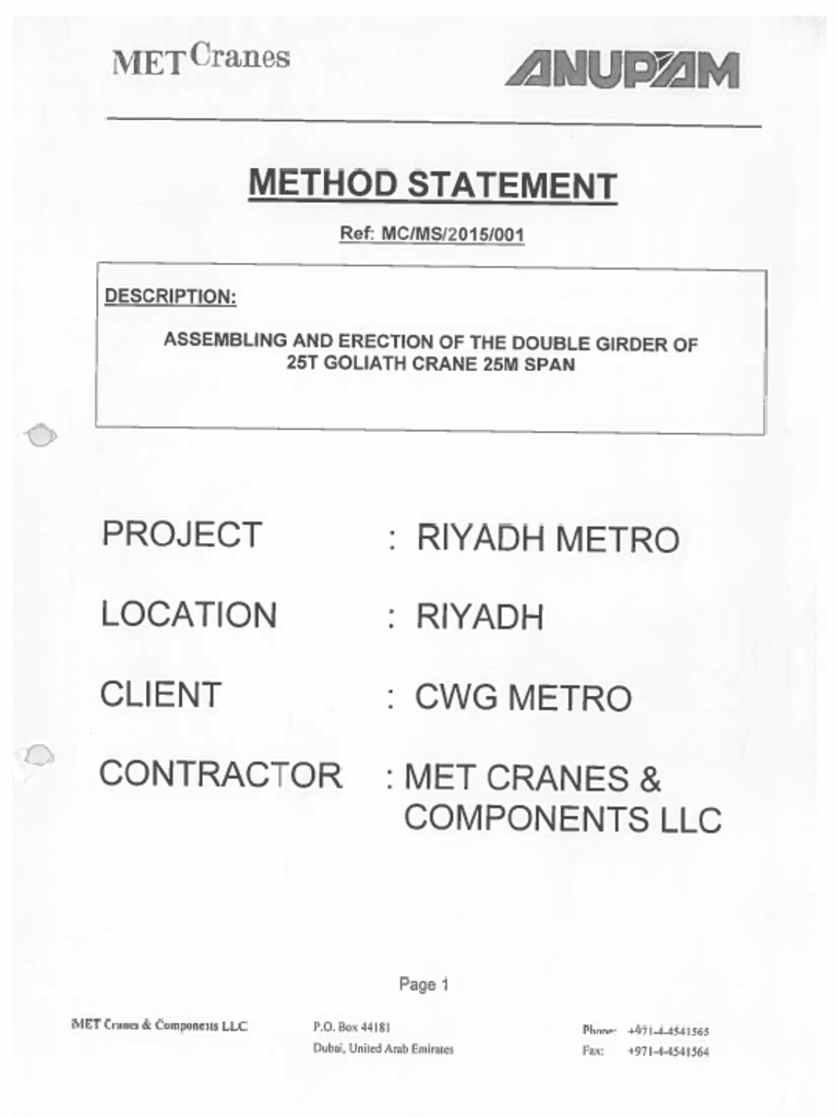 Gantry Crane Erection Method Statement | PDF