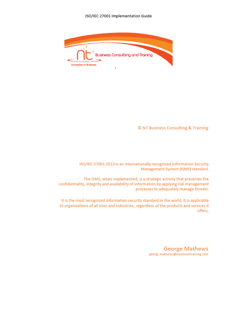 ISO/IEC 27001 Implementation Guide | PDF | Information Security | Risk
