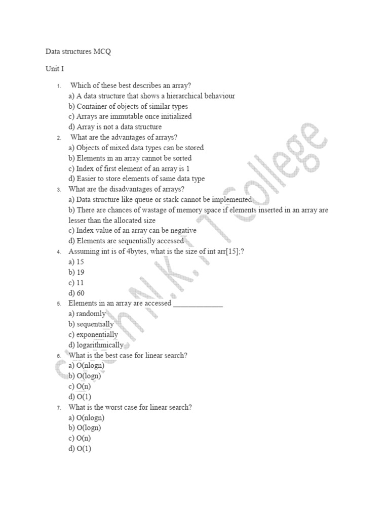 Mcq Ds All Units | PDF | Queue (Abstract Data Type) | Time Complexity Mcq Ds All Units | PDF | Queue (Abstract Data Type) | Time Complexity