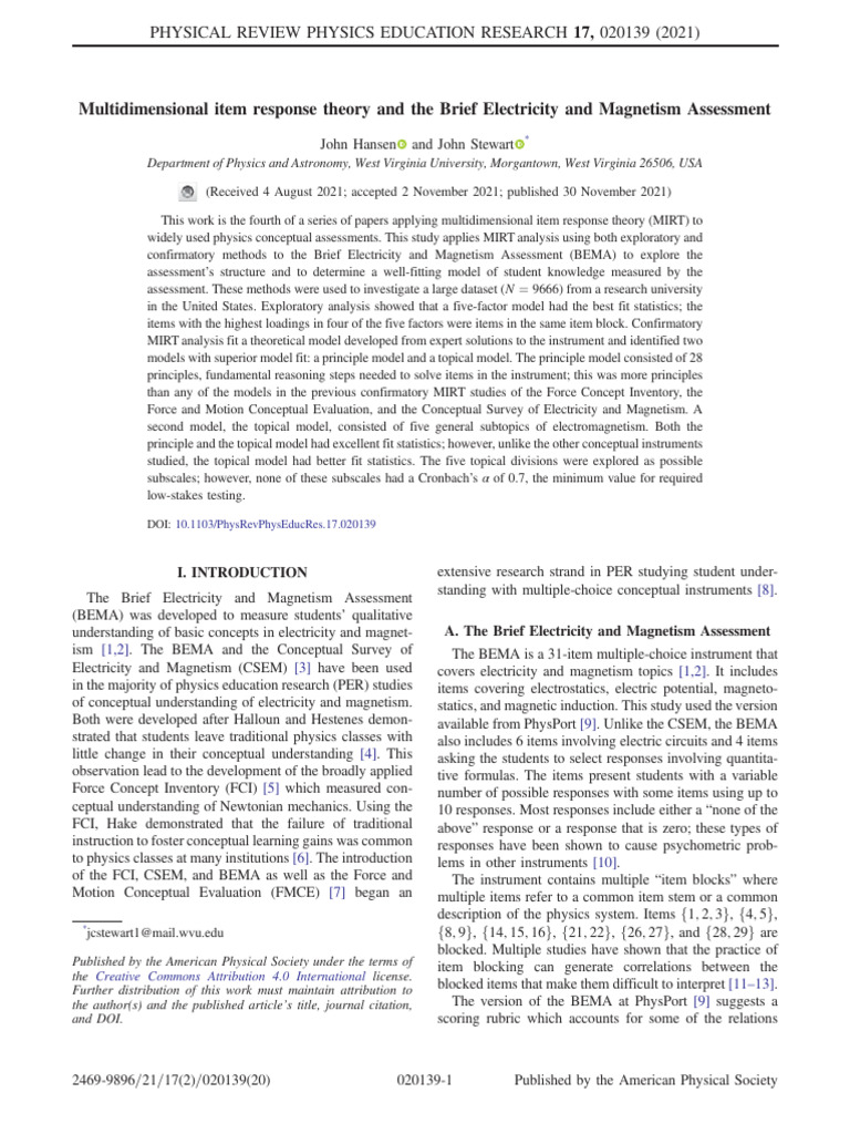 PhysRevPhysEducRes 17 020139 | PDF | Akaike Information Criterion