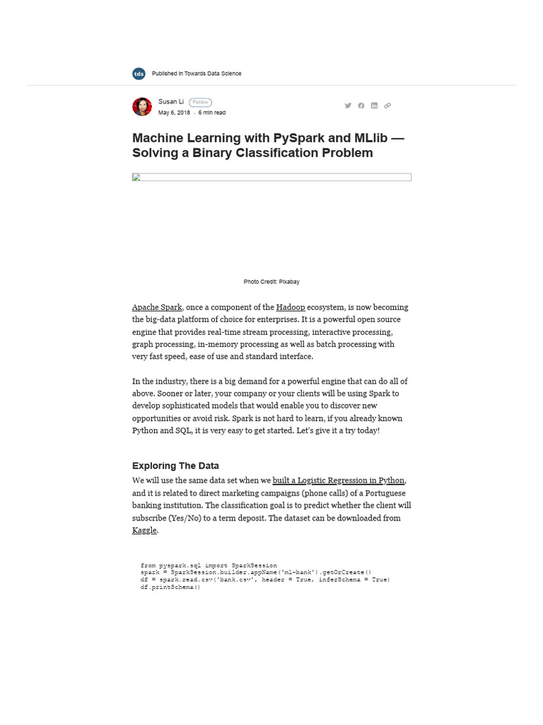 Machine Learning with PySpark and MLlib — Solving a Binary ...