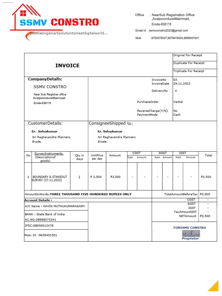 Survey bill (Er Selva sir - Bill 3 | PDF | Rupee | Business Documents