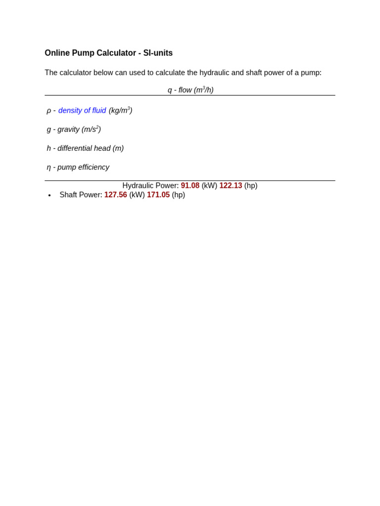 Online Pump Calculator | PDF
