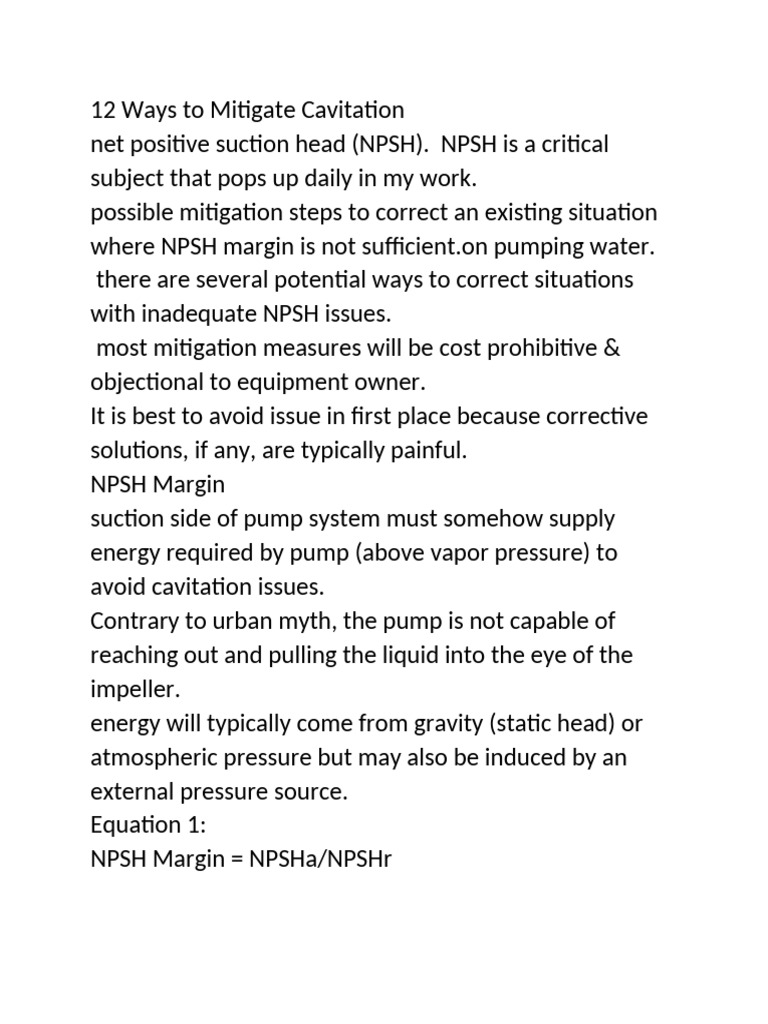 12 Ways To Mitigate Cavitation | PDF | Pump | Pressure