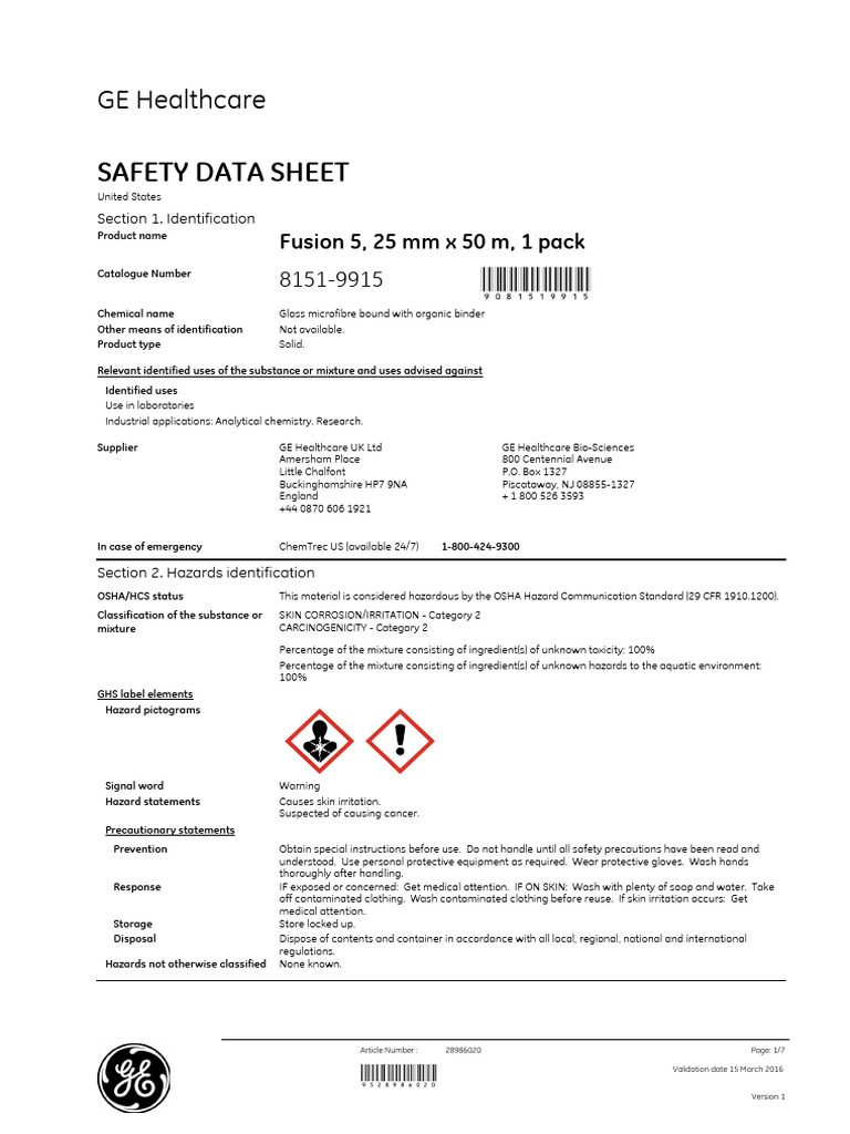 Fusion 5 Safety Data Sheet | PDF | Waste | Personal Protective Equipment