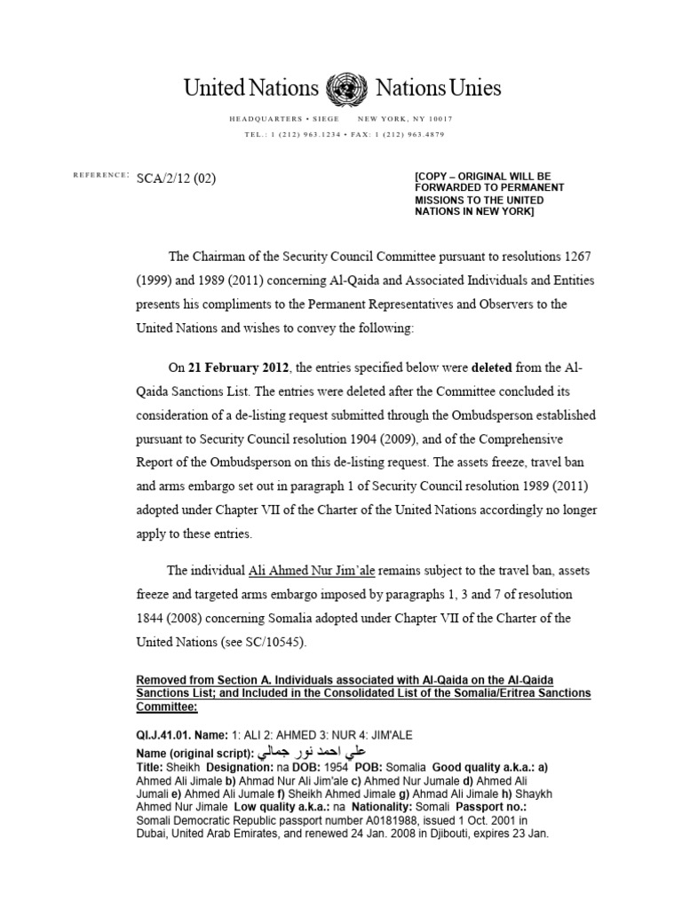 Note Verbale SCA 2 12 02 | PDF | International Relations