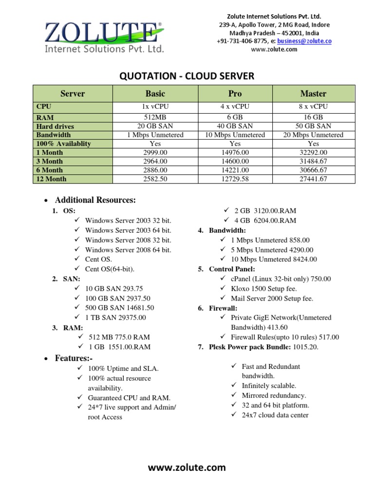 Quotation Cloud Servers | PDF | Computers | Technology & Engineering