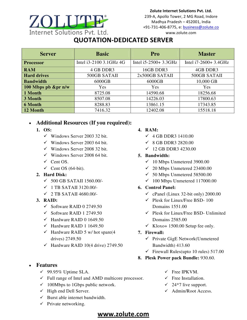 Quotation Dedicated Servers | PDF | Computers | Technology & Engineering
