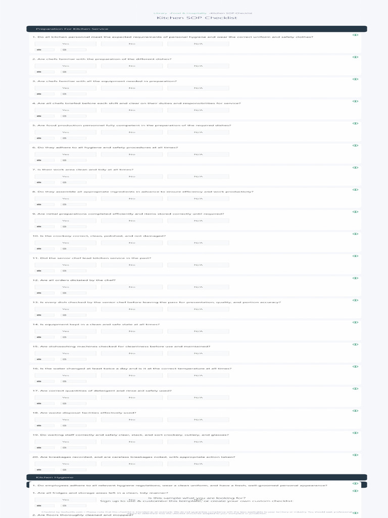 GoAudits - Kitchen SOP Checklist (Sample) | PDF