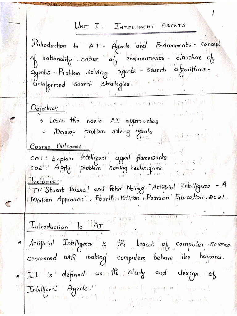 AL3391 AI Unit 1 Notes | PDF