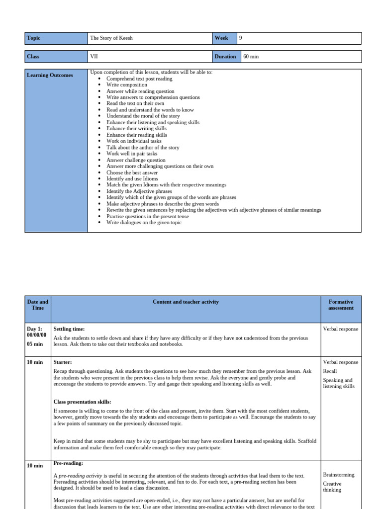 NOME Book 6 Sample Lesson Plan Unit 8 1 | PDF | Reading Comprehension ...