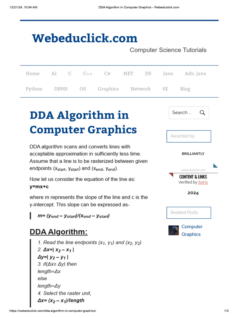 DDA Algorithm in Computer Graphics - Webeduclick.com | PDF | Computer ... DDA Algorithm in Computer Graphics - Webeduclick.com | PDF | Computer ...