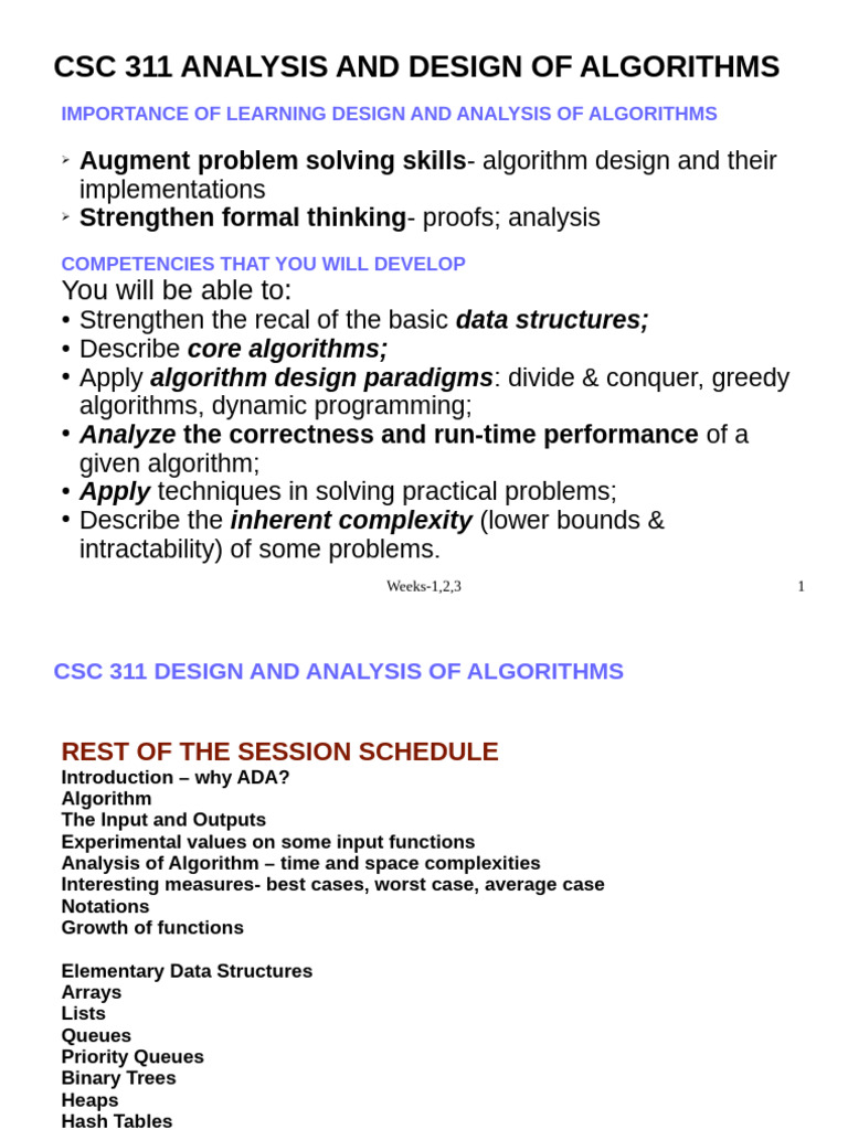 Analysis and Design of Algoritms Wk 1-4 | PDF | Time Complexity ... Analysis and Design of Algoritms Wk 1-4 | PDF | Time Complexity ...