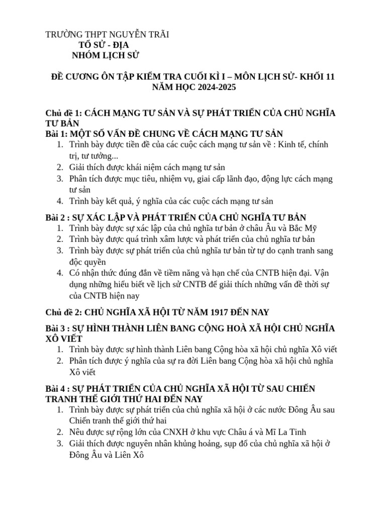 11 de Cuong On Tap CK1 LICH SU Lop 11 NT 2425 04b7d | PDF