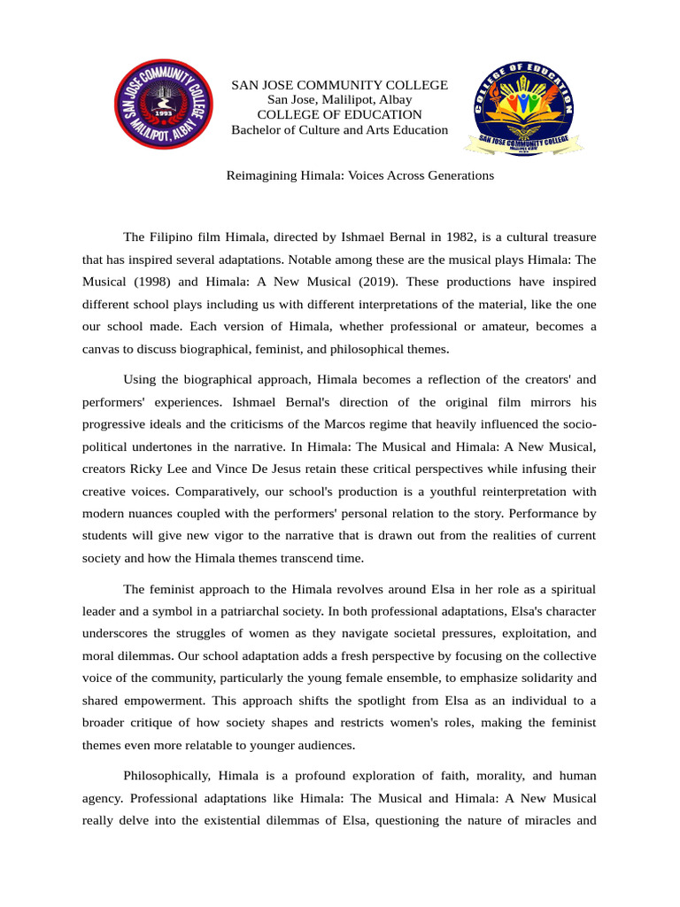 Comparative Analysis Paper Himala Musical - Nilo B. Dacullo | PDF ...