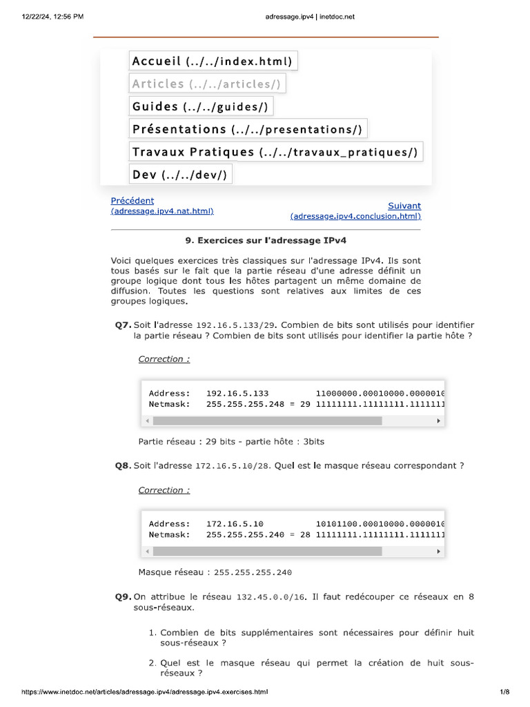 Exercice d'Adressage IP | PDF