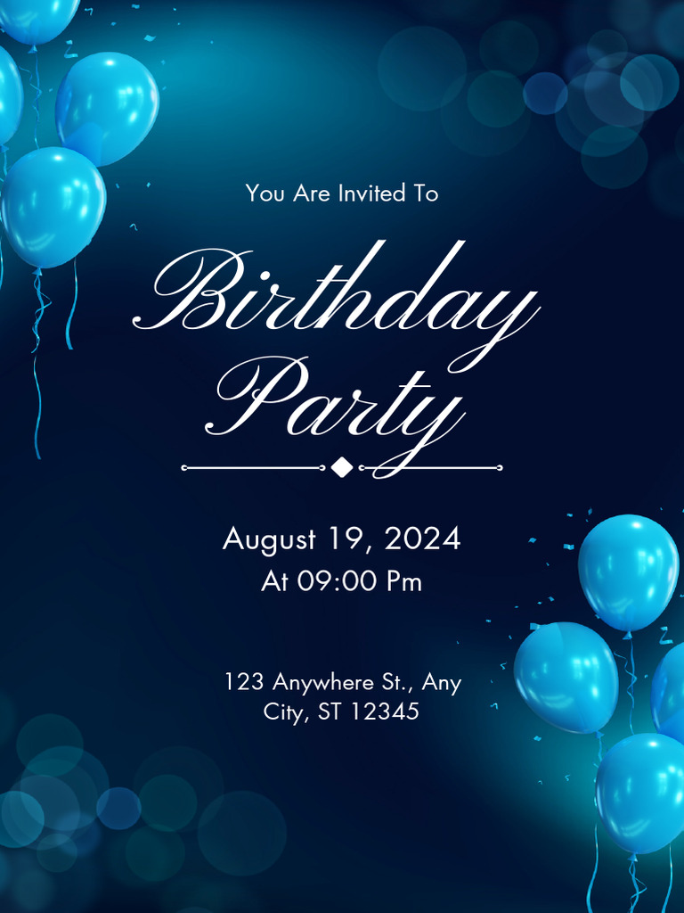 Dark Blue Illustrative Birthday Party Invitation | PDF