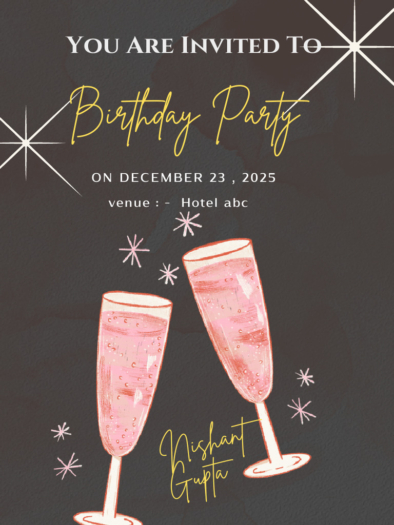 Pink and Beige Simple Creative Happy Birthday Invitation Card | PDF