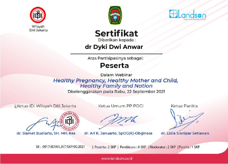 DR Dyki Dwi Anwar Sertifikat Webinar Obgyn | PDF