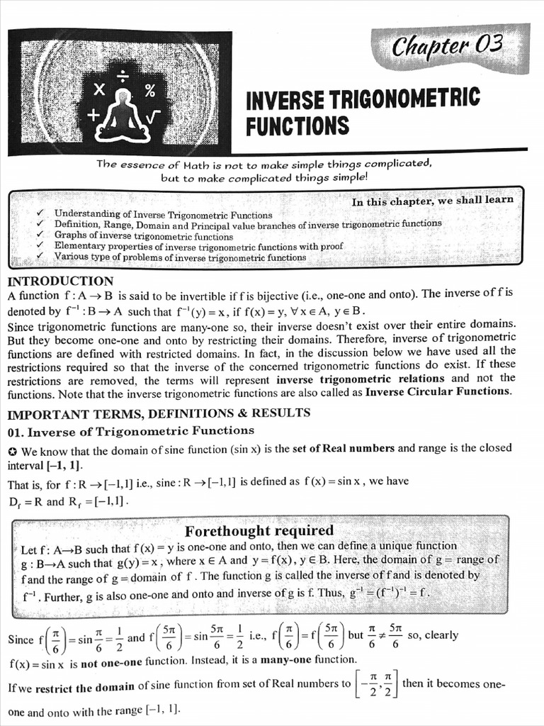 Inverse Trigonometry Function CBSE | PDF