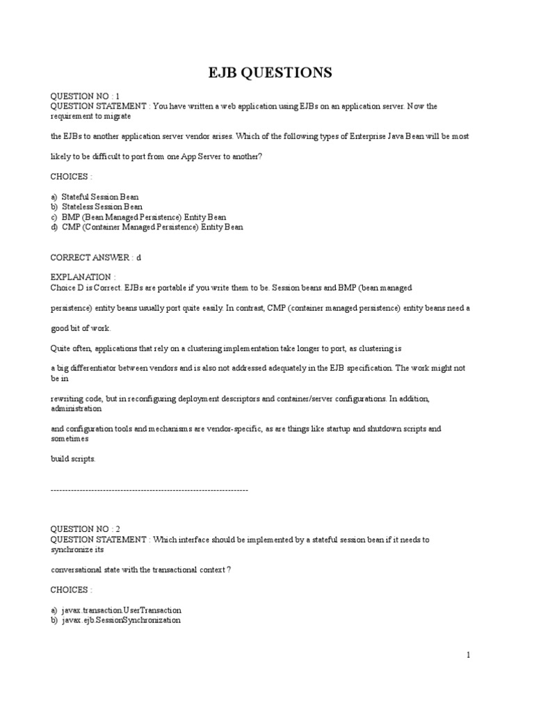Ejb Questions | PDF | Enterprise Java Beans | Database Transaction