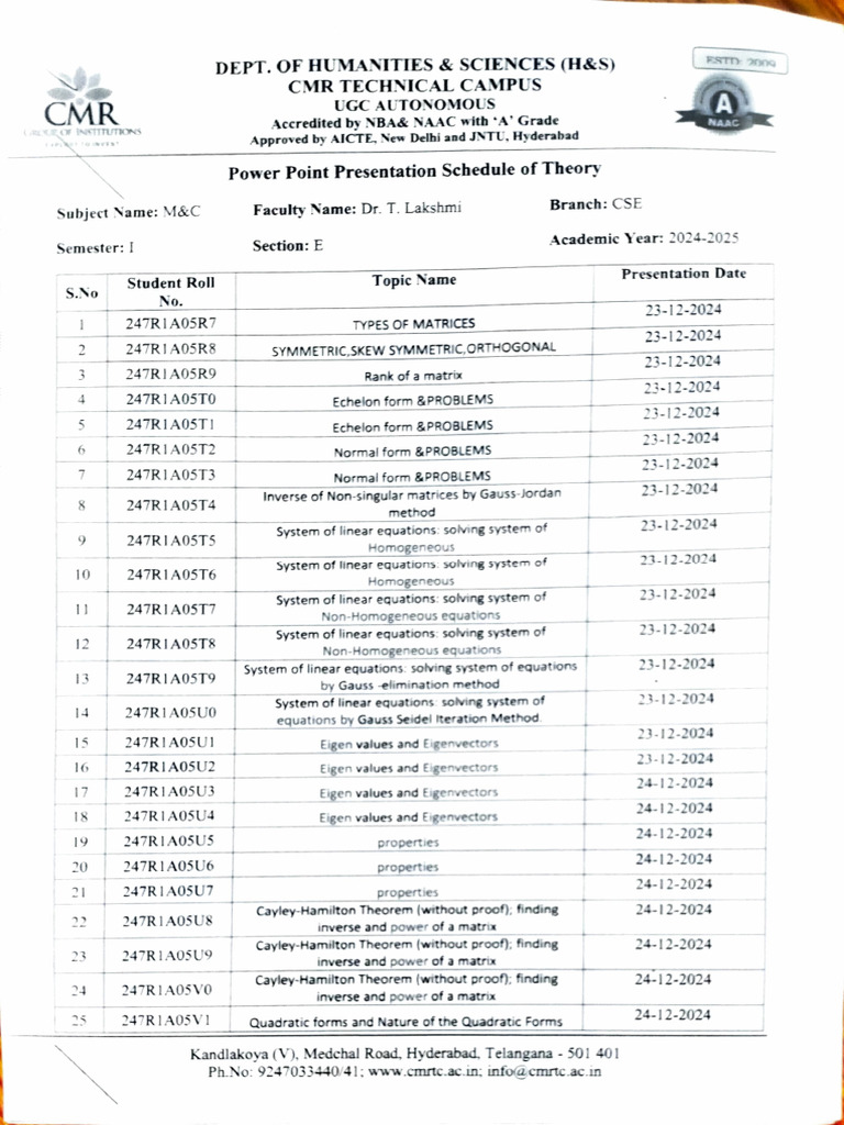 Cse -e m&c Ppt Topics | PDF | System Of Linear Equations | Matrix (Mathematics)