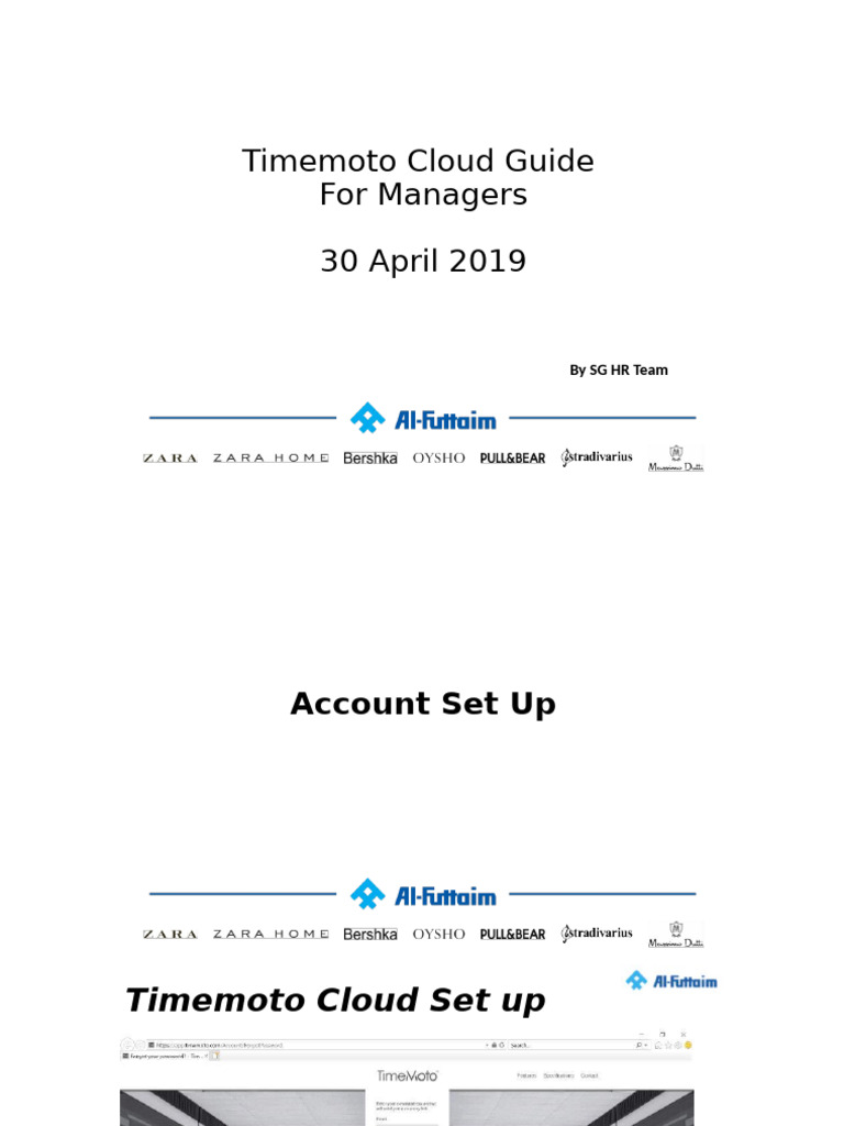 Timemoto Cloud Guide For Managers 30.04.19 v1 | PDF | Fingerprint | User (Computing)