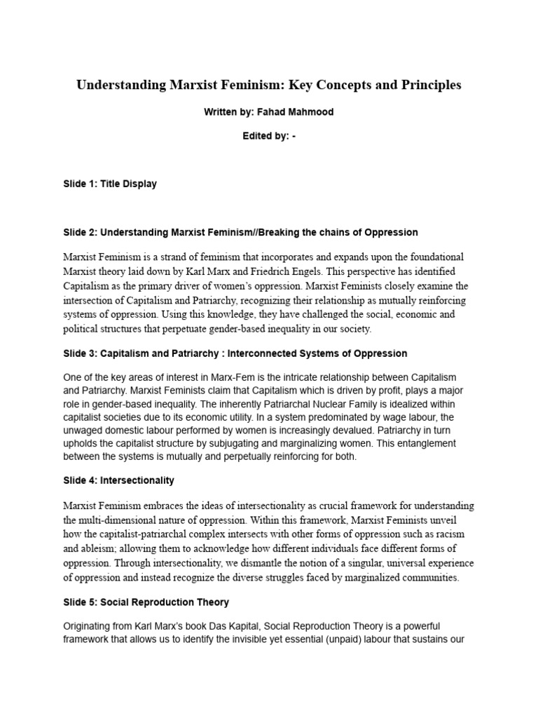 Understanding Marxist Feminism - Key Concepts and Principles | PDF | Marxism | Gender Studies