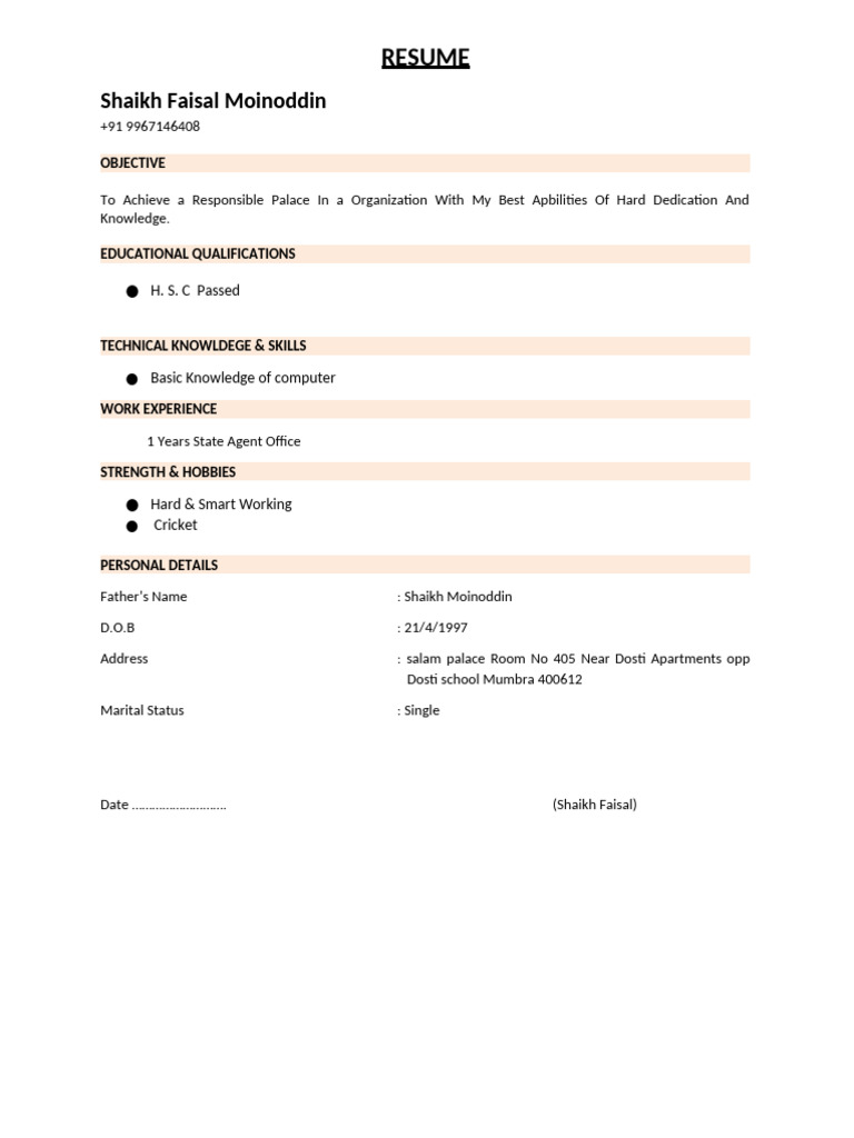 Resume: Shaikh Faisal Moinoddin | PDF
