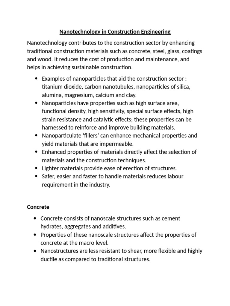 Nanotechnology in Construction Engineering | PDF | Concrete ...