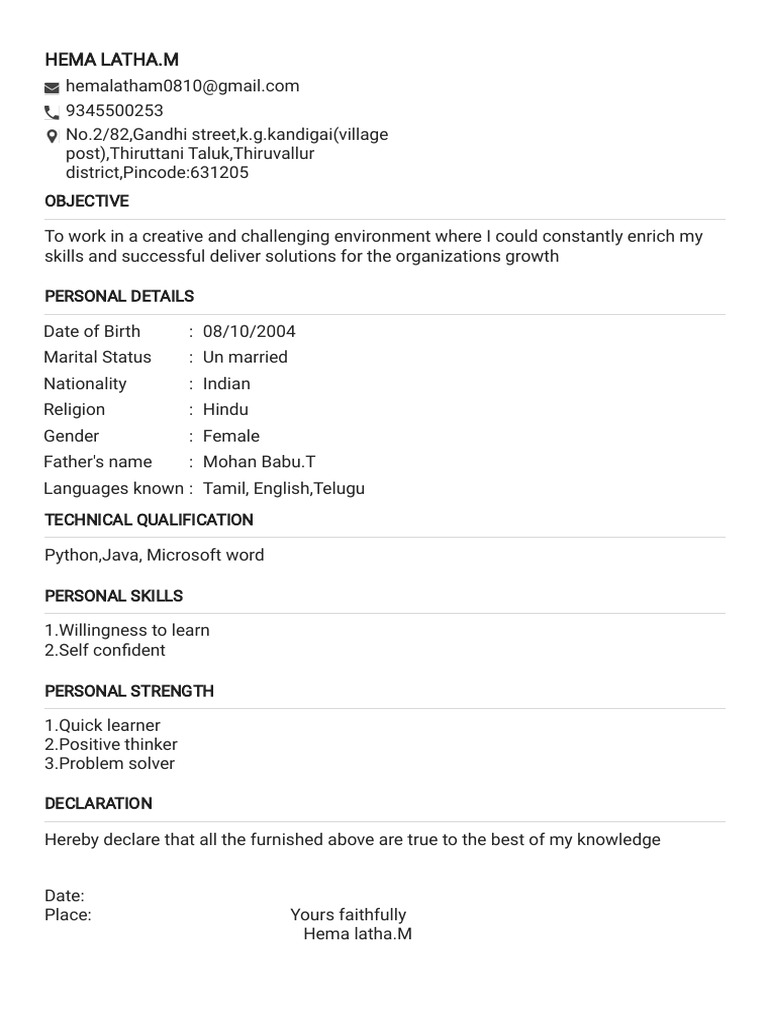 Hema Latha's Resume Summary | PDF