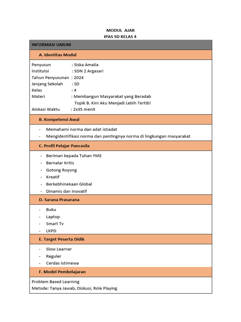 MODUL AJAR Microteaching PBL-siska Amalia PDF | PDF