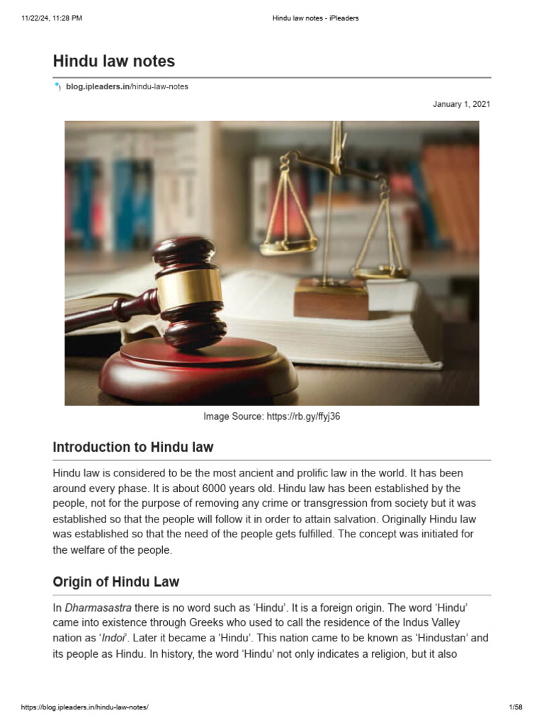 Hindu Law Notes - Ipleaders | PDF | Marriage | Dharma