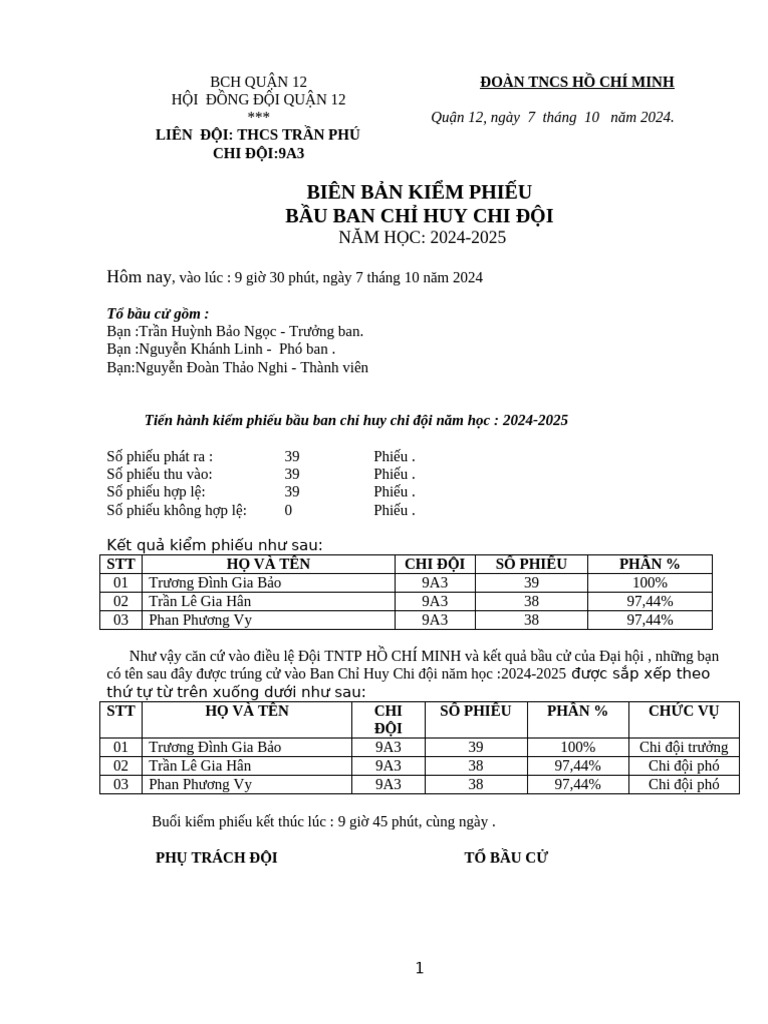 3. mau bien ban kiem phieu bau BCH Chi doi | PDF