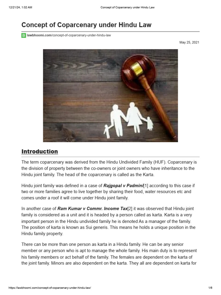 Concept of Coparcenary Under Hindu Law | PDF | Justice | Crime & Violence