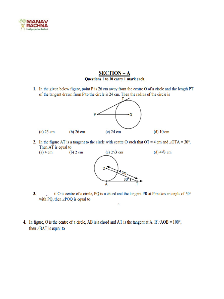 X Maths Ch 10 Circle Assignment | PDF