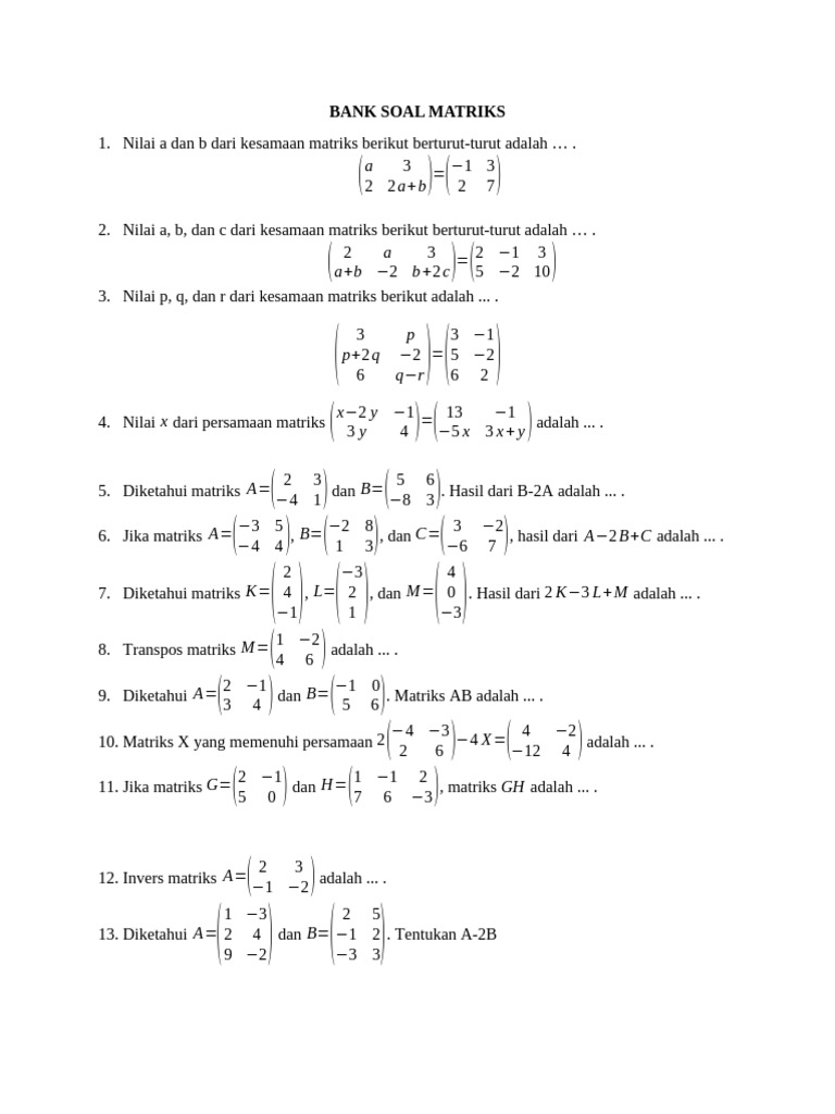 Bank Soal Matriks | PDF