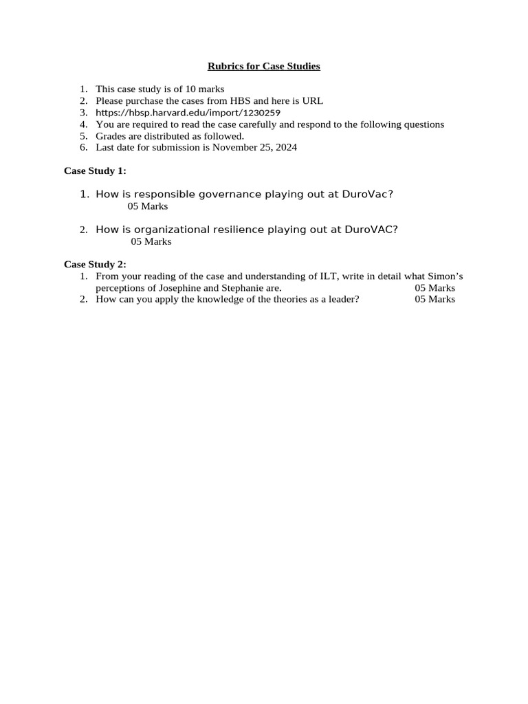 Rubrics For Case Study | PDF