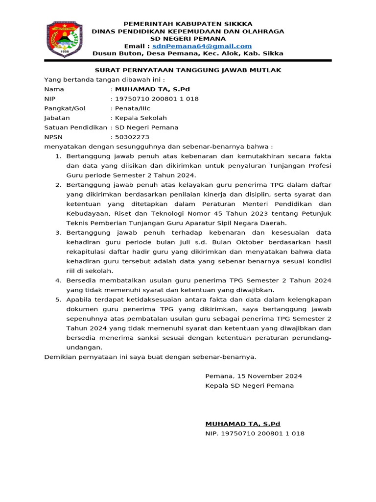 Format SPTJM TPG 2024 | PDF